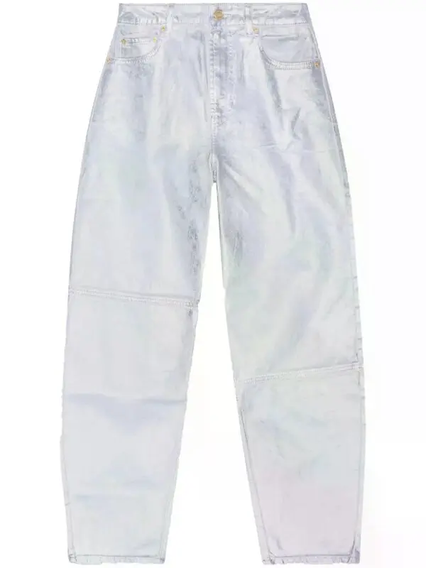 GANNI Metallic Finish Organic Cotton Tapered Jeans