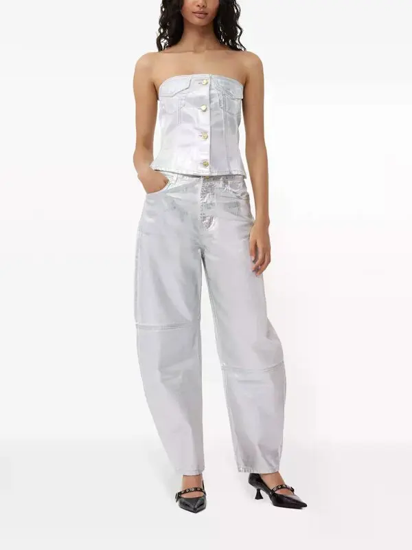 GANNI Metallic Finish Organic Cotton Tapered Jeans