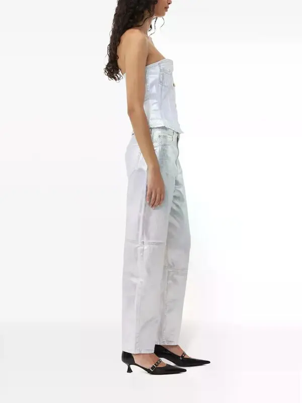 GANNI Metallic Finish Organic Cotton Tapered Jeans