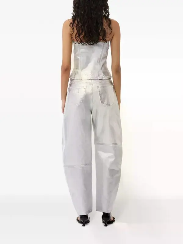 GANNI Metallic Finish Organic Cotton Tapered Jeans
