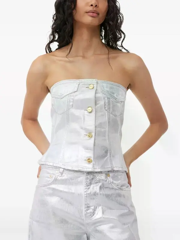 GANNI Metallic Finish Organic Cotton Tapered Jeans