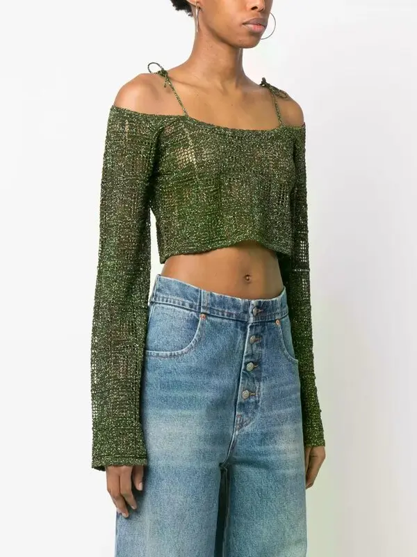 Gcds Off-shoulder Macramé Crop Top