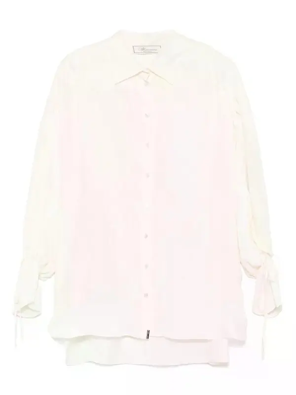 Blumarine Ecru Gabardine Tunic Shirt With Tied Cuffs