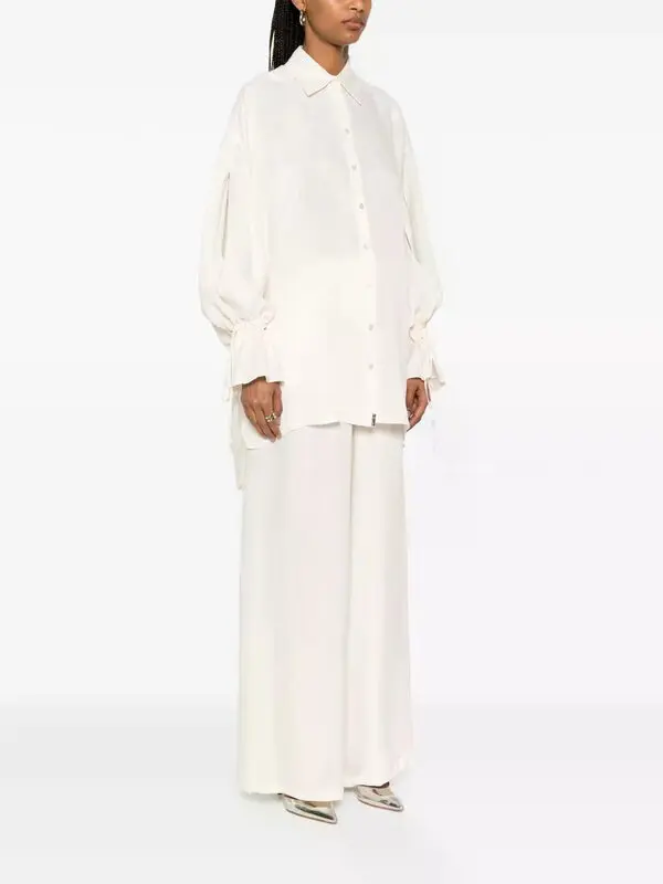 Blumarine Ecru Gabardine Tunic Shirt With Tied Cuffs