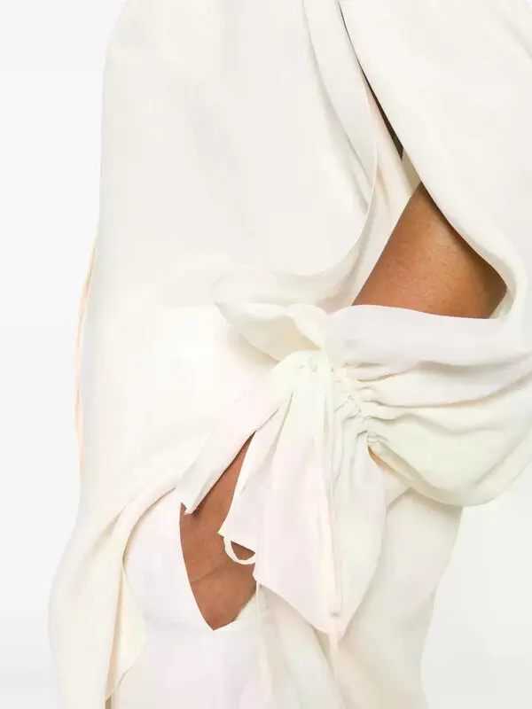 Blumarine Ecru Gabardine Tunic Shirt With Tied Cuffs