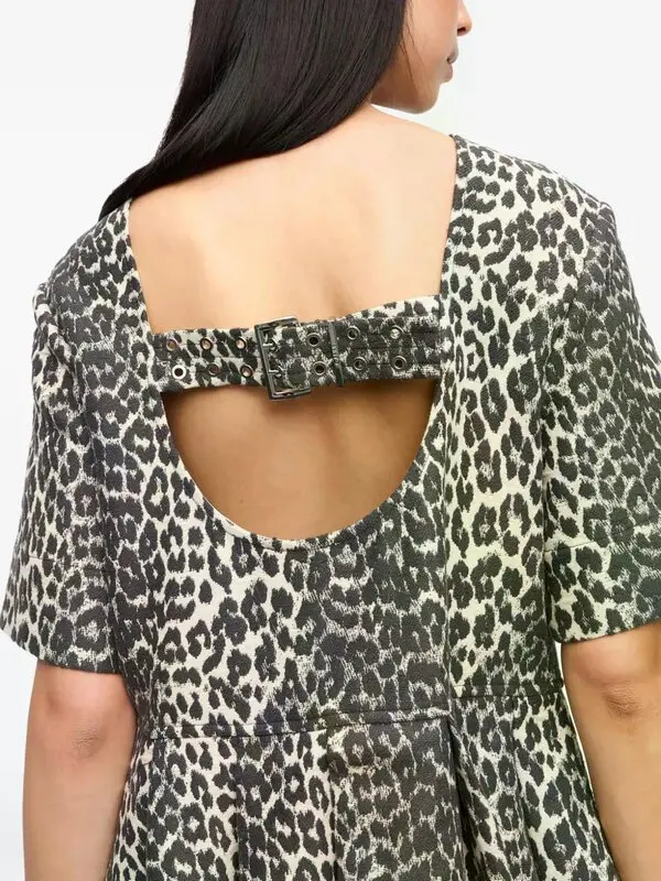 GANNI Leopard-print Mini Dress With Open Back