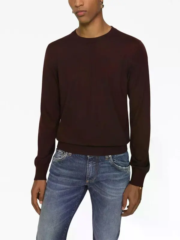 Dolce & Gabbana Burgundy Cashmere Fine Knit Round Neck Sweater - Red