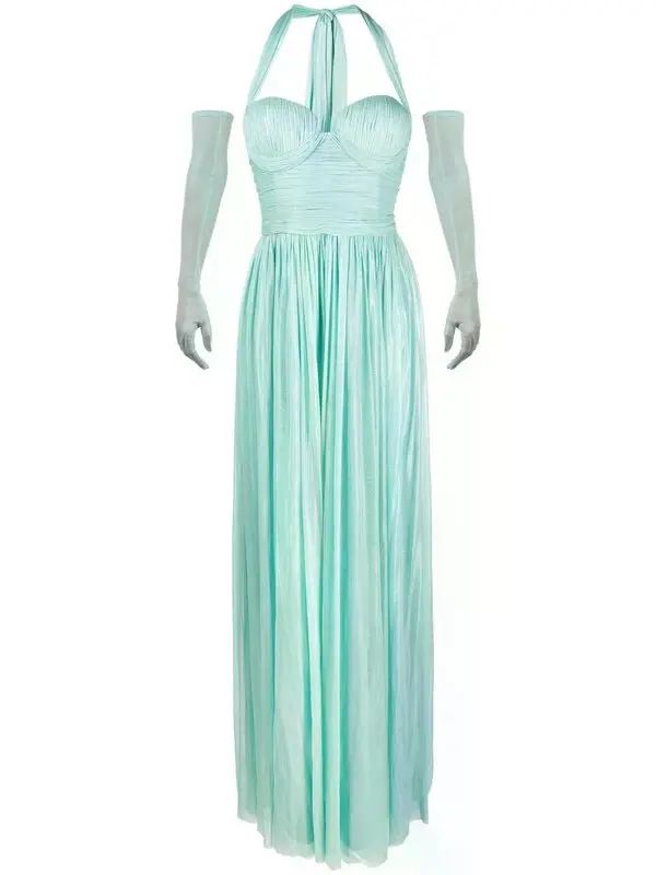 JEAN-LOUIS SABAJI Sleeveless Ruched Tulle Maxi Dress