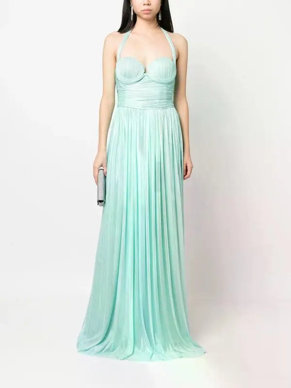 JEAN-LOUIS SABAJI Sleeveless Ruched Tulle Maxi Dress