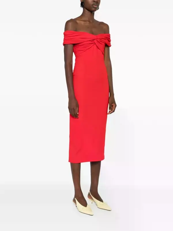 SELF-PORTRAIT Off-shoulder Ruched Crepe Midi Dress