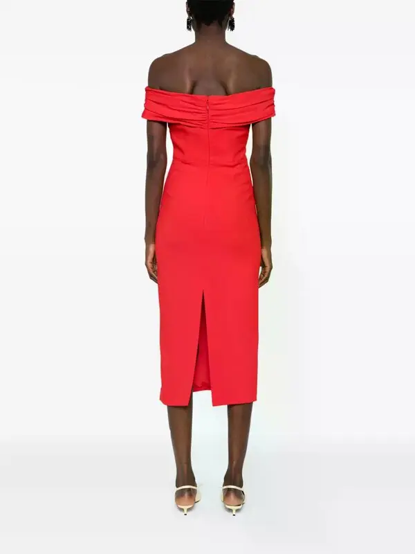 SELF-PORTRAIT Off-shoulder Ruched Crepe Midi Dress