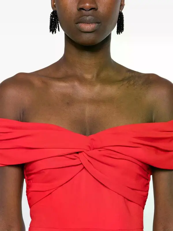 SELF-PORTRAIT Off-shoulder Ruched Crepe Midi Dress