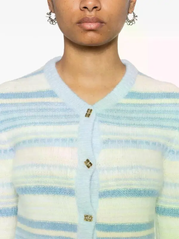 GANNI Striped V-neck Cardigan