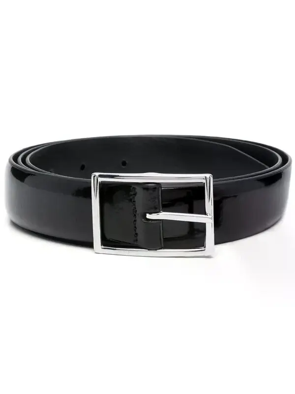 DELL'OGLIO Rectangle Buckle Patent Leather Belt - Black