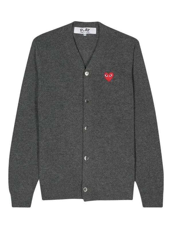 Play Comme Des Garcon Heart-patch Wool Cardigan - Grey