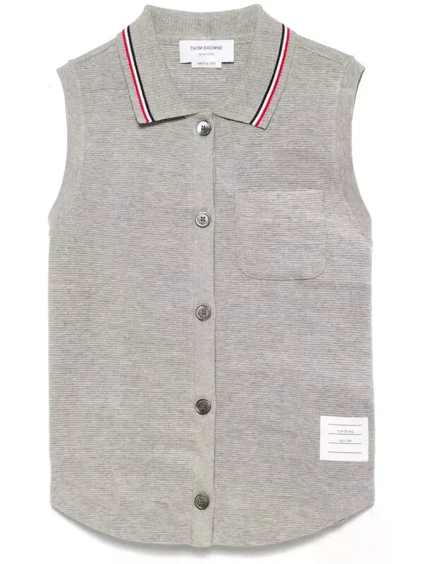 Thom Browne Cotton Waffle Sleeveless Button Shirt - Grey