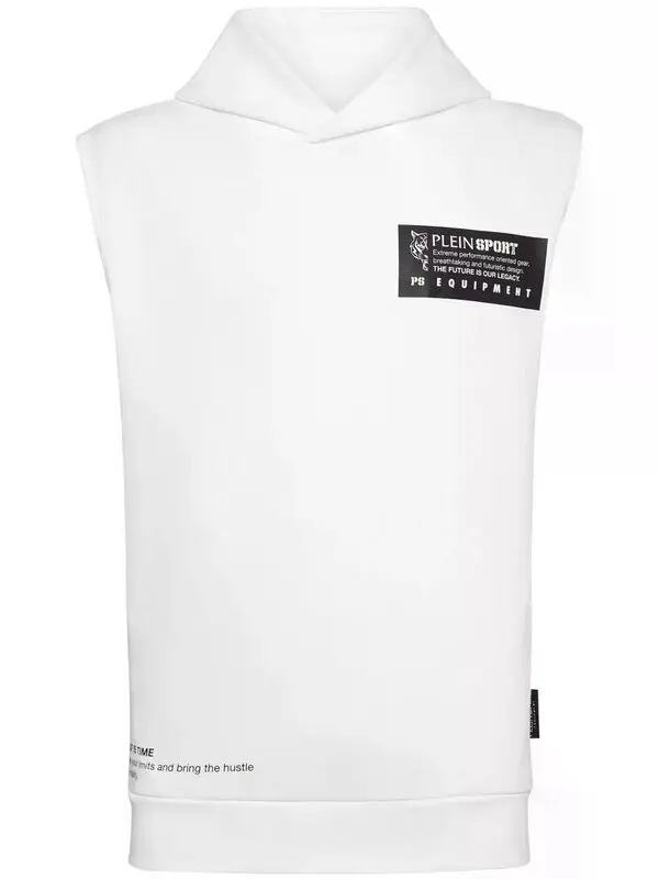 PLEIN SPORT Logo Print Sleeveless Hoodie - White