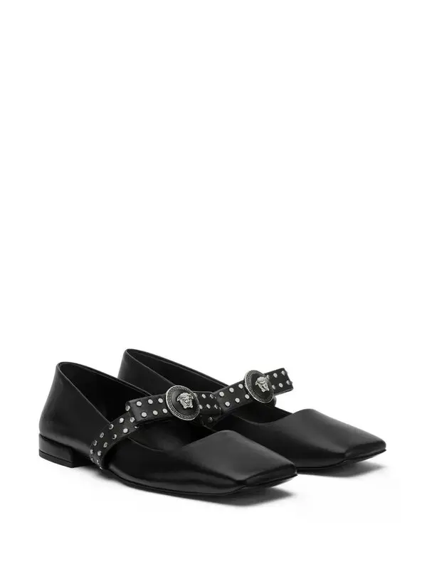 Versace Leather Ribbon Studded Ballerina Shoes