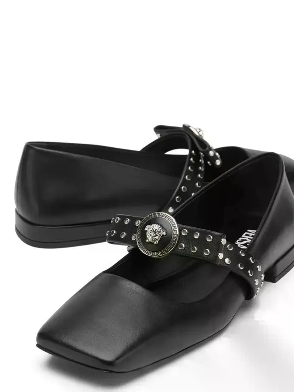 Versace Leather Ribbon Studded Ballerina Shoes
