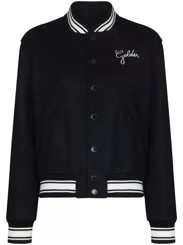 GOLDEN GOOSE Embroidered Logo Bomber Jacket - Blue