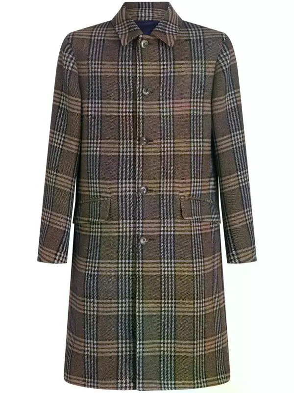 Etro Plaid Check Pattern Coat - Brown