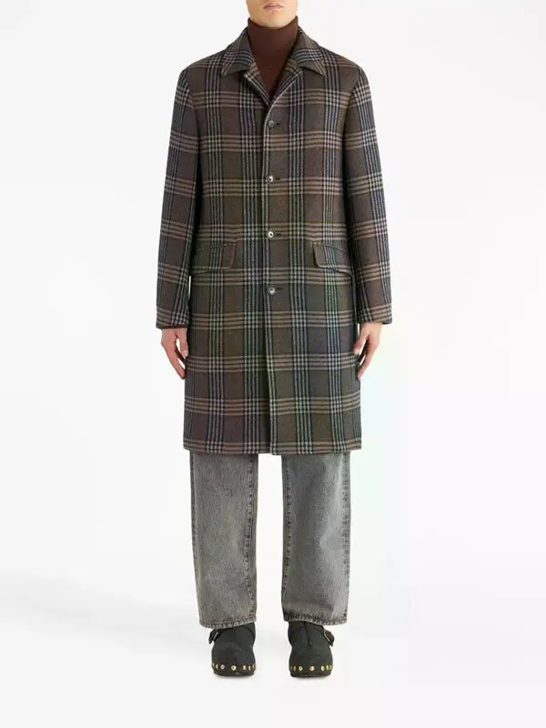Etro Plaid Check Pattern Coat - Brown