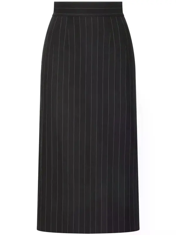 Dolce & Gabbana Pinstripe Wool Calf-length Skirt - Black