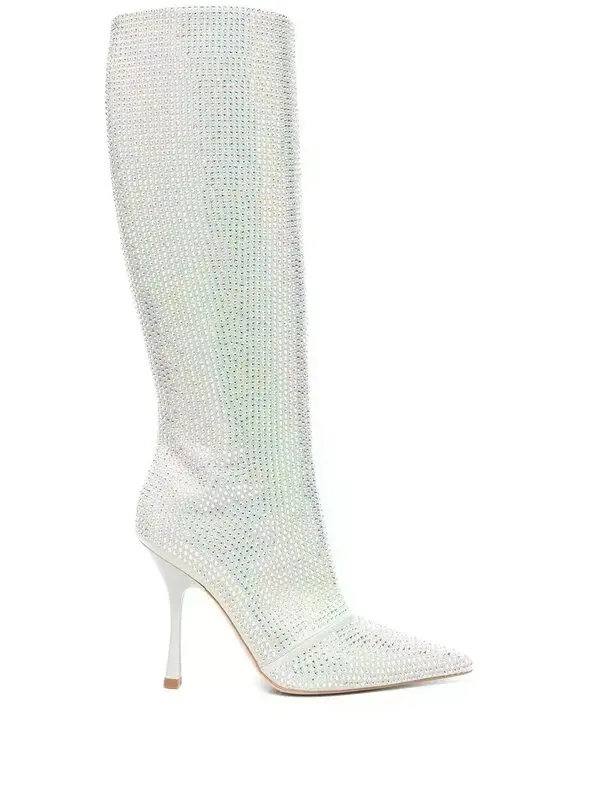 Liu Jo Knee-high Stiletto Boots With Rhinestone Embellishment - Grey