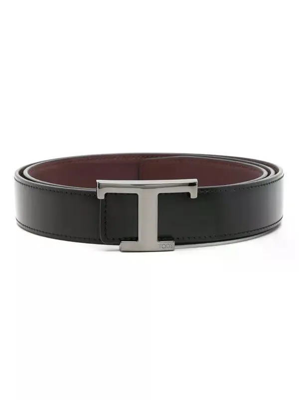 TOD'S T-buckle Reversible Leather Belt - Black