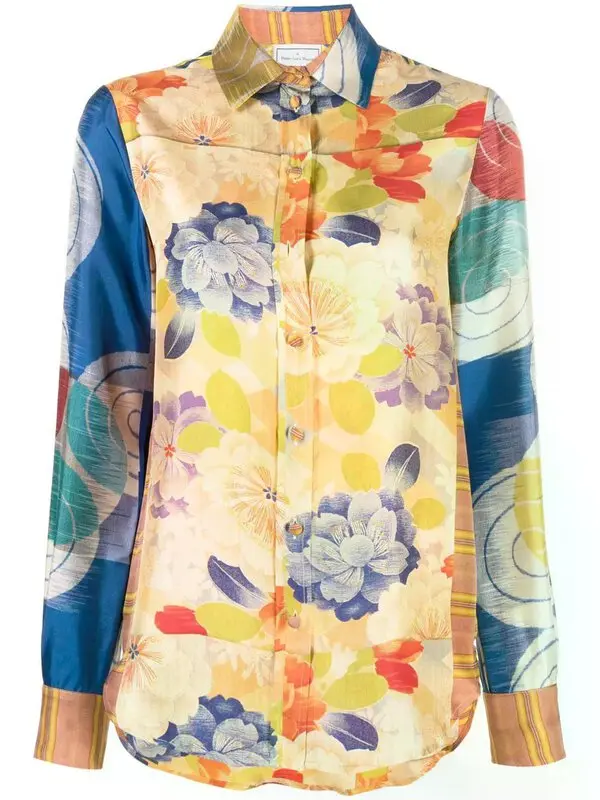PIERRE-LOUIS MASCIA Floral Print Silk Shirt - Orange