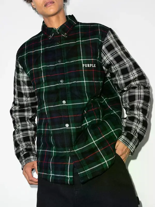 PURPLE BRAND Plaid Logo Quilted Shirt
