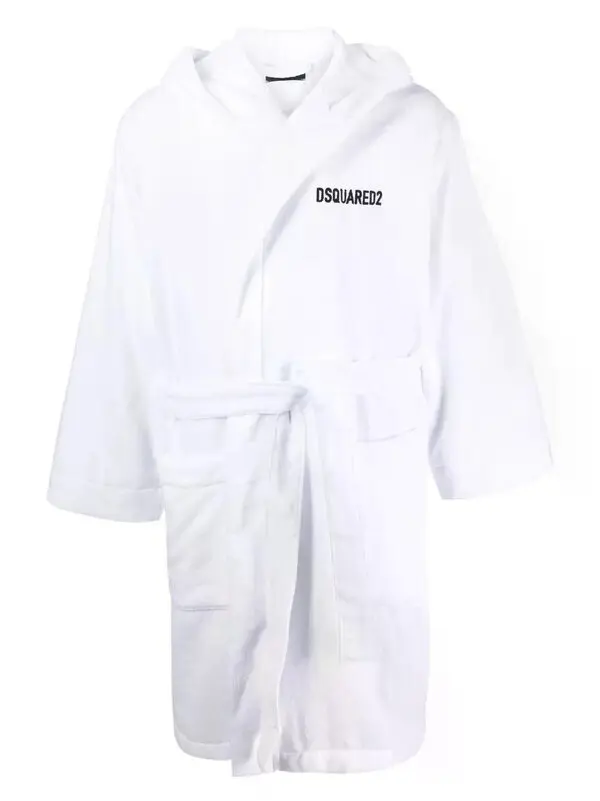 Dsquared2 Logo-detail Hooded Bathrobe - White