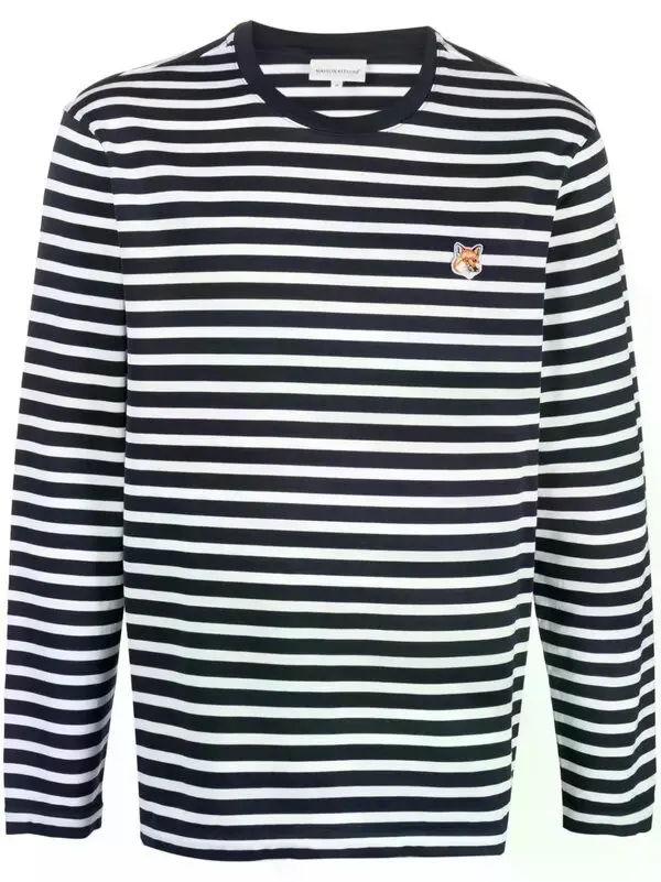 Maison Kitsuné Fox-motif Striped Cotton T-shirt - Blue