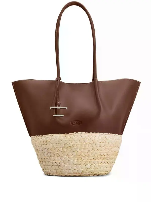 TOD'S Leather And Raffia Tote Bag