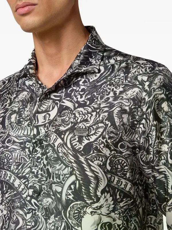 Philipp Plein Tattoo-print Silk Shirt