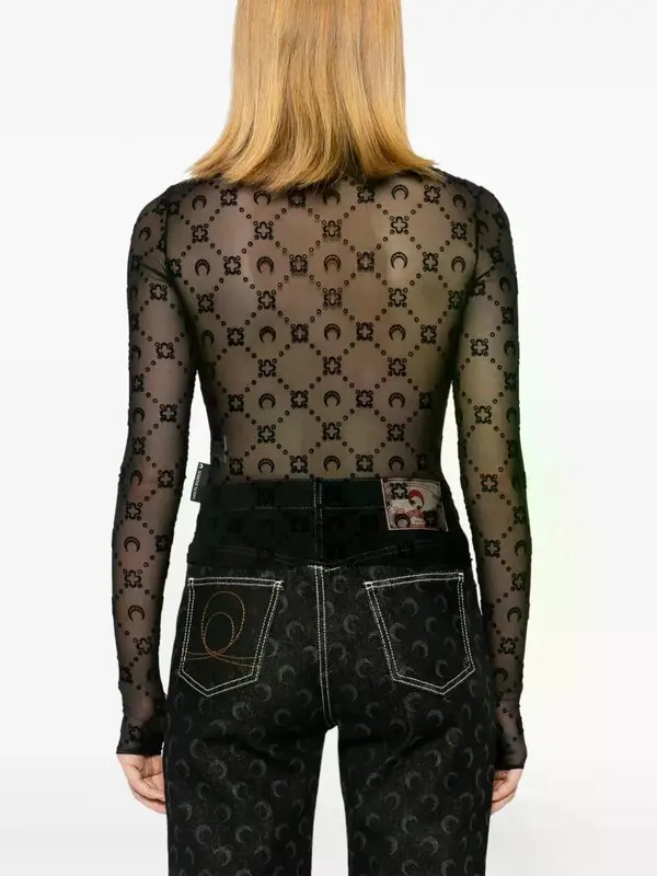 MARINE SERRE Flocked Monogram Mesh Crop Top