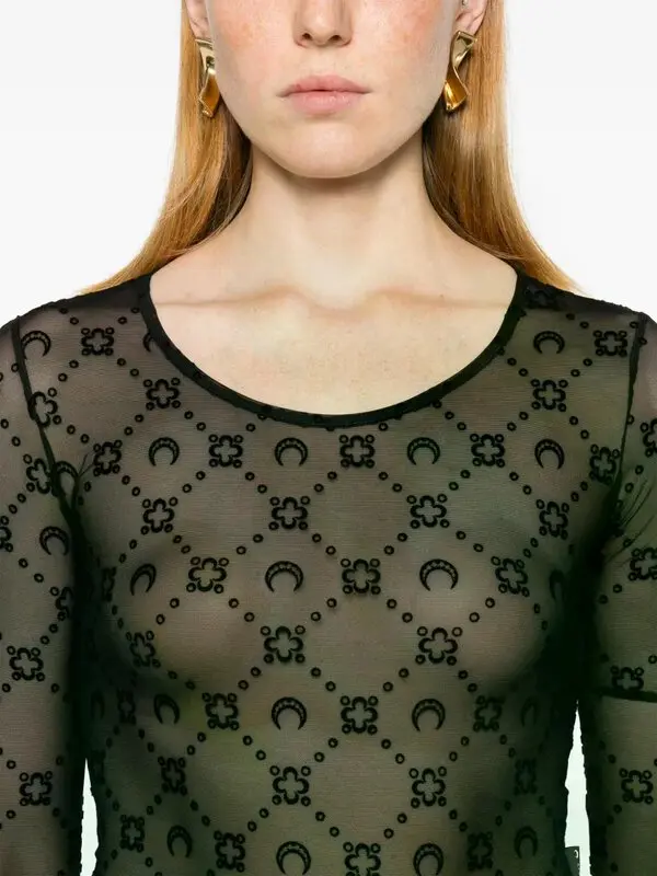 MARINE SERRE Flocked Monogram Mesh Crop Top
