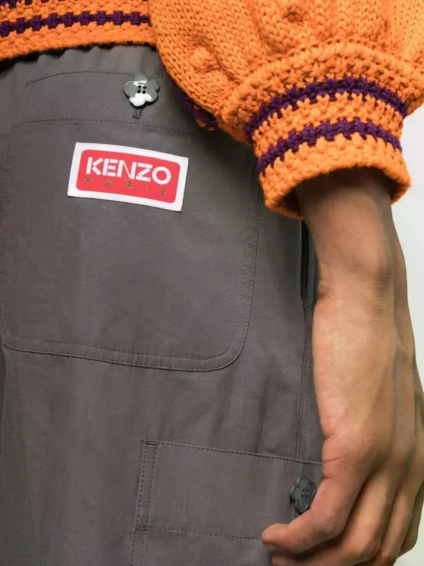 Kenzo Logo Patch Straight-leg Cotton Trousers