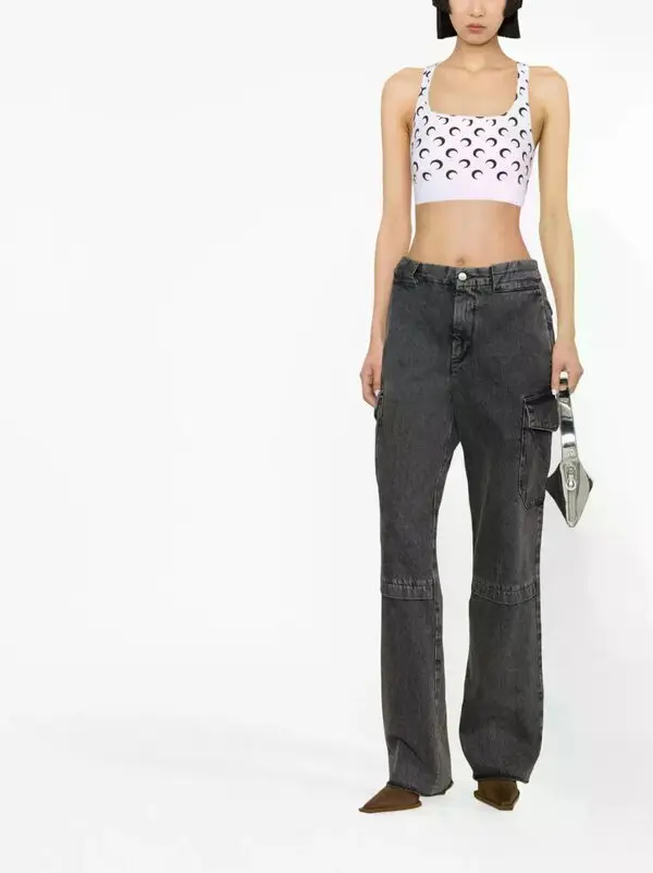 MARINE SERRE Crescent Moon-print Crop Top