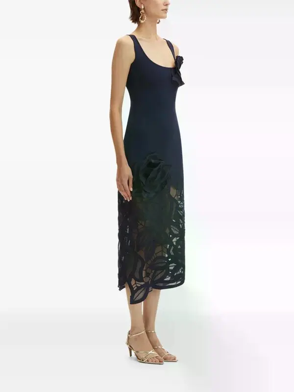 Oscar De La Renta Rose-appliqué Knitted Midi Dress - Blue