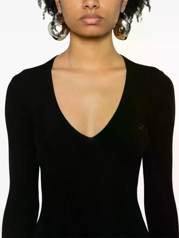 COURREGES Ribbed Jumper With Appliqué Logo - Black