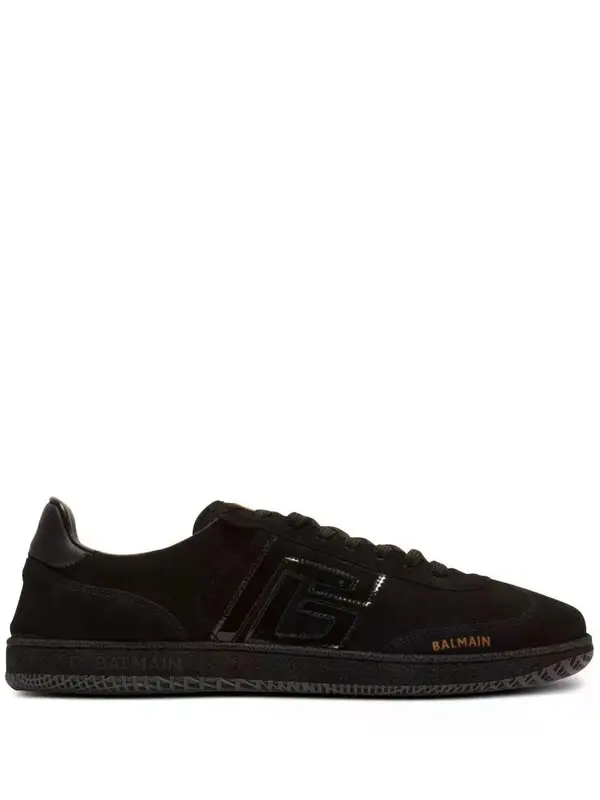 Balmain Swan Suede And Patent Leather Lace-up Sneakers