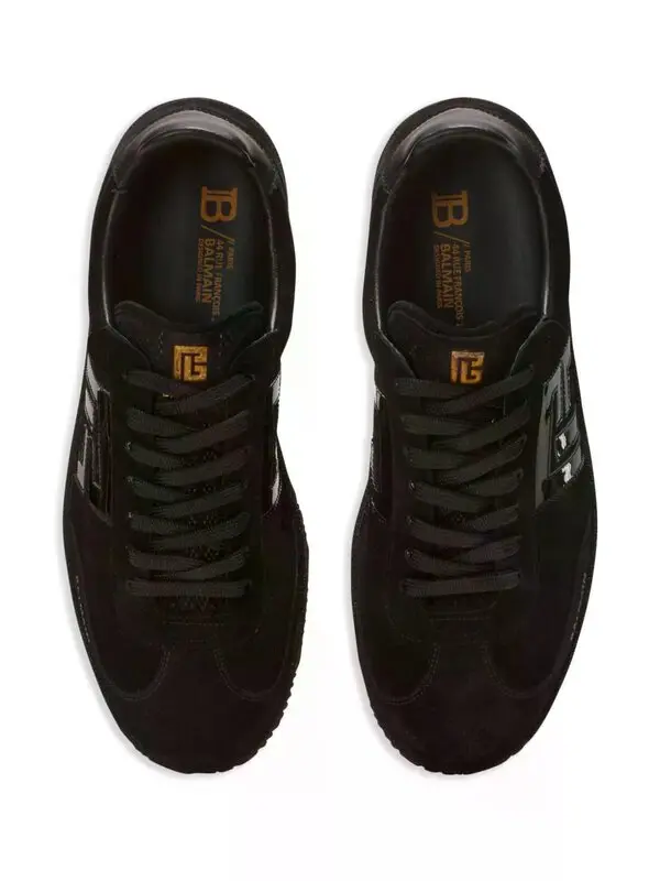 Balmain Swan Suede And Patent Leather Lace-up Sneakers