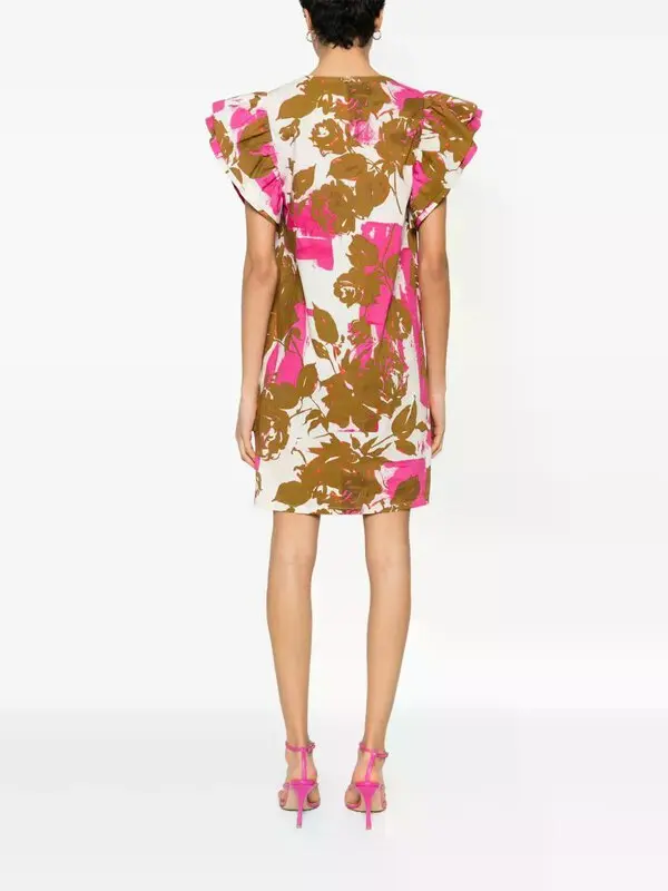 Liu Jo Poplin Mini Dress With Floral Print And Ruffled Cuffs