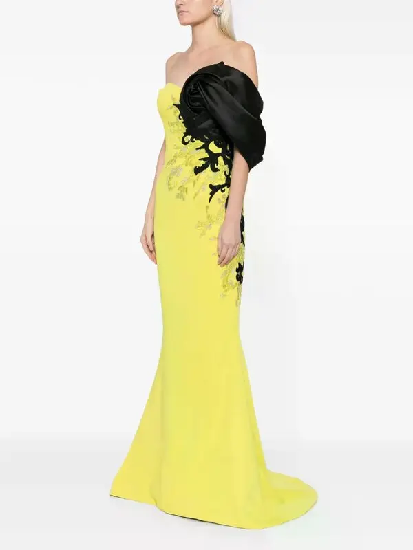 SAIID KOBEISY One-shoulder Gown With Embroidery - Yellow