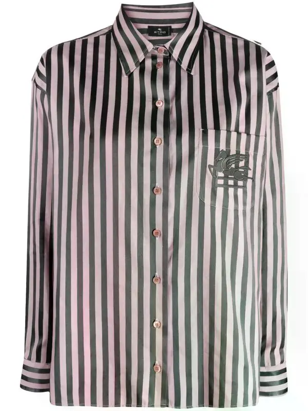 Etro Pegaso Embroidered Striped Shirt - Pink