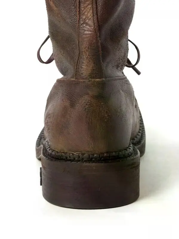 Miu Miu Leather Lace-up Boots With Buckled Straps - Brown