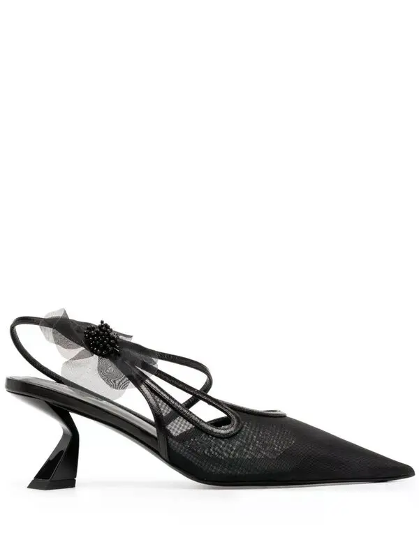 NENSI DOJAKA 65mm Faux-flower Leather Pumps - Black