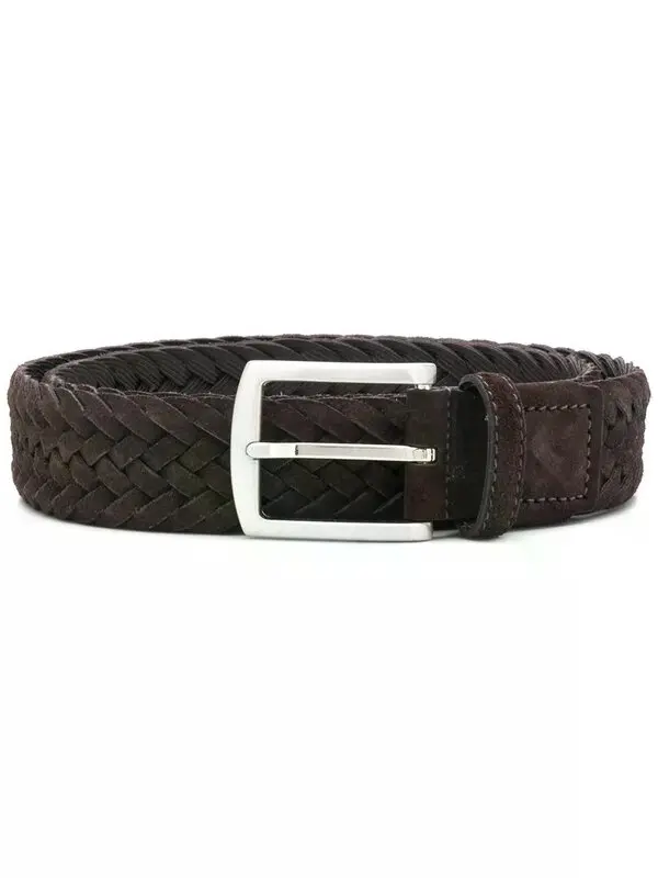 SCAROSSO Square Buckle Interwoven Belt - Brown