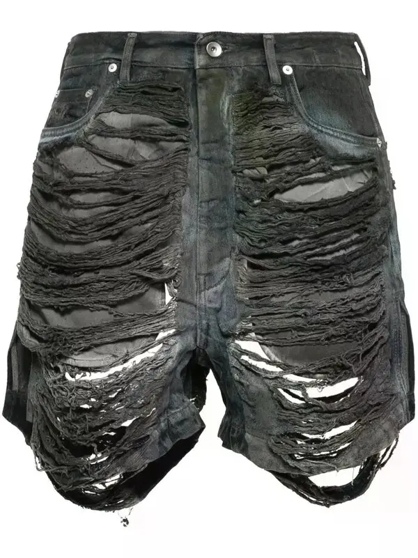 Rick Owens Distressed Denim Shorts - Grey